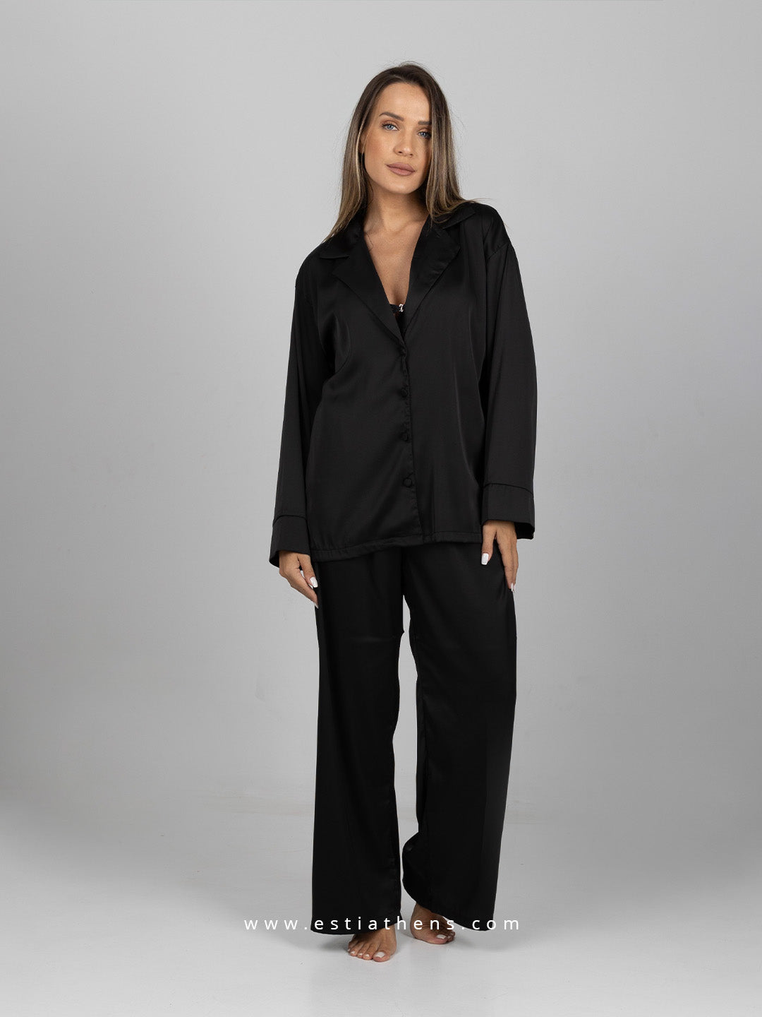 Black Satin Pajama Set | Esti Athens